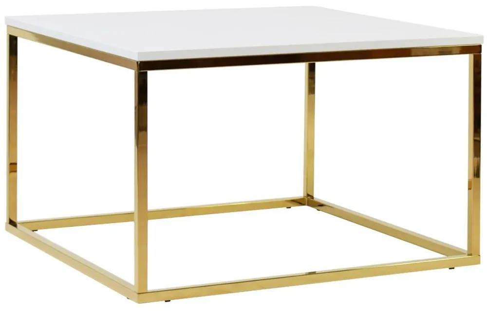 Bílý konferenční stolek FormWood Villa 75 x 75 cm s lesklou zlatou podnoží