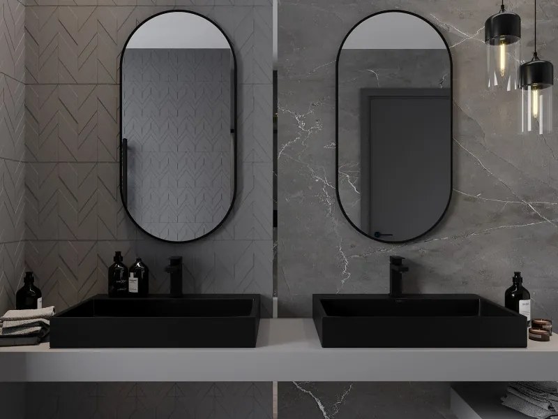 Mexen Loft, oválné koupelnové zrcadlo 100 x 50 cm, barva rámu černá matná, 9851-100-050-000-70