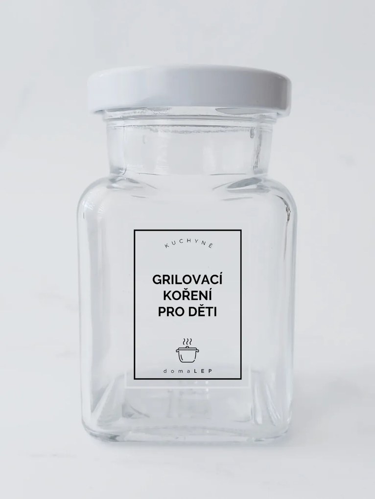 Samolepka na kořenky GRILOVACÍ KOŘENÍ PRO DĚTI průhledná 3 × 4 cm tučné písmo