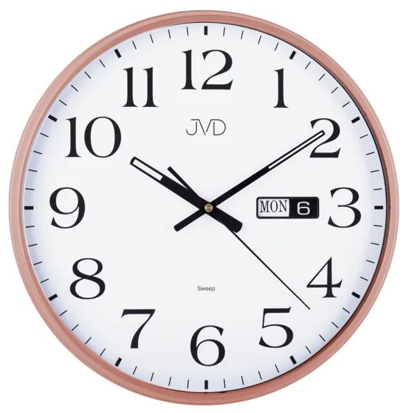 Netikající tiché nástěnné hodiny JVD sweep rosé HP671.5 s datumovkou | BIANO