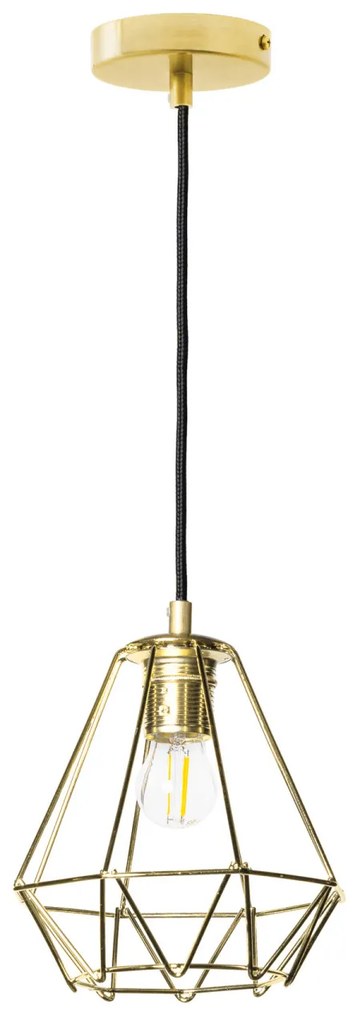 Light for home - Závěsné Svítidlo na Lanku "DIAMOND LOFT CORRAL GOLDEN" 19603 – Luxusní Lesk v Každém Detailu, 1x60W, E27, Zlatá