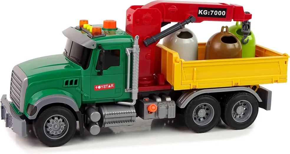 LEAN Toys Nákladní auto, jeřáb, doprava, odpadkový koš, zvuk