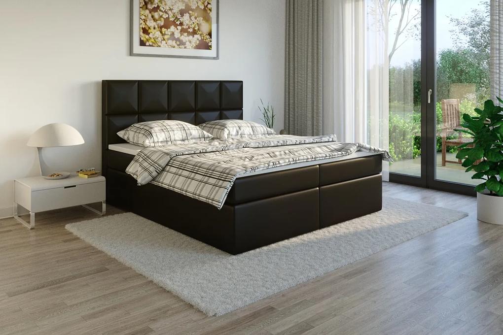CONTEZZA Čalouněná postel TENANG Boxsprings, tmavě hnědá ekokůže Rozměr: 200 x 200 cm