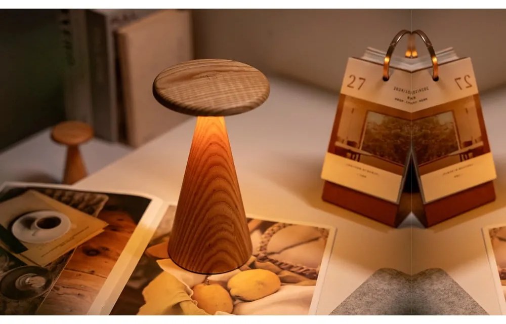 LED stolní lampa v přírodní barvě s dřevěným stínidlem (výška 21 cm) Sylva – Gingko