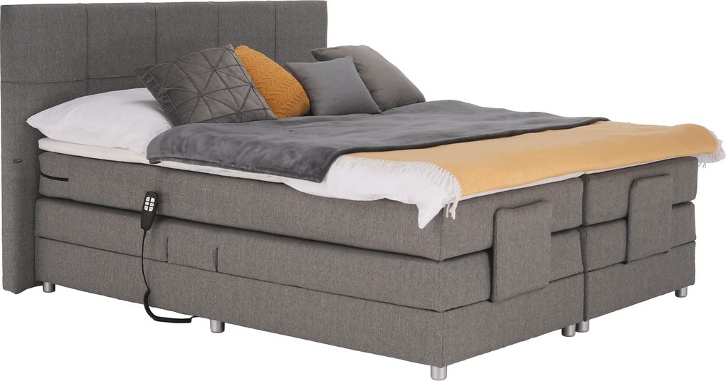 Elektrická polohovací postel, boxspring, šedá, 160x200, MURKO NEW