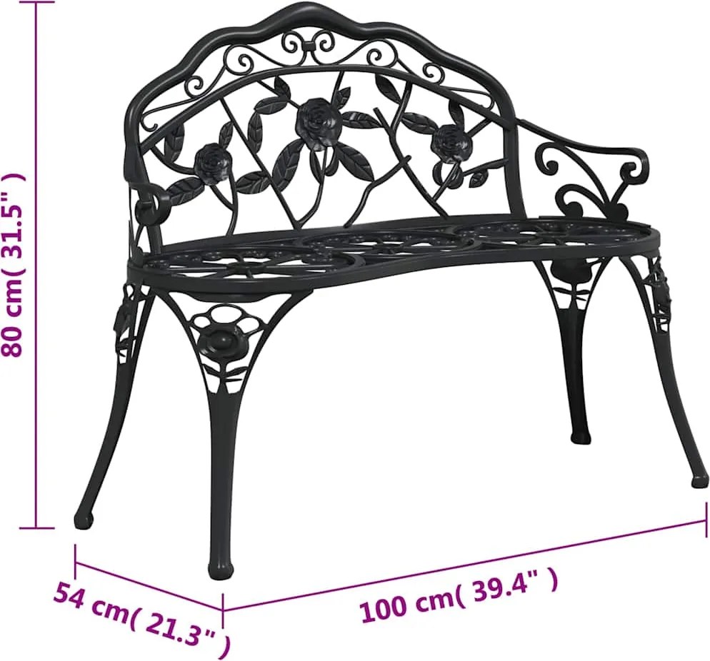 Zahradní lavice 100 cm litý hliník černá 317740