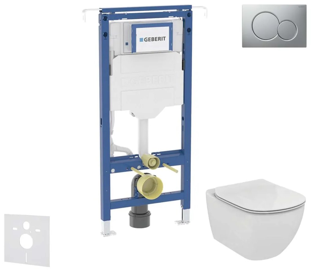Geberit Duofix - Set předstěnové instalace, klozetu a sedátka Ideal Standard Tesi, tlačítka Sigma01, matný chrom SANI11CD2109