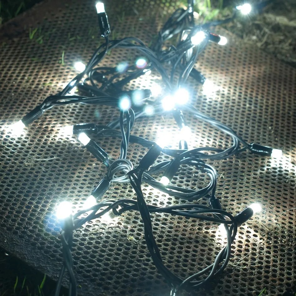 Easy Fix LED světelný řetěz, 20 m, venkovní, ledově bílá, 120 diod, černý kabel, IP67