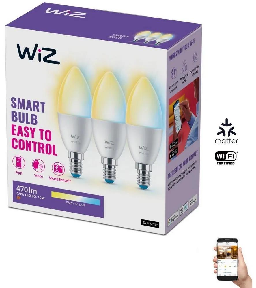 WiZ SADA 3x LED Stmívatelná žárovka C37 E14/4,9W/230V 2700-6500K CRI 90 Wi-Fi - WiZ WI0127
