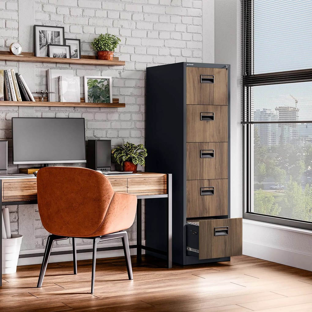 Kovová kartotéková skříň s 5 zásuvkami, antracit/ořech, 460x1625.5x620 mm: SARA Eco Design