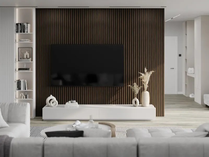 Mexen Lam-F, akustické stěnové lamely 275 × 30 cm, plstěný podklad 8 mm, technická dýha, ořech pálený, S105-275307-3015-024