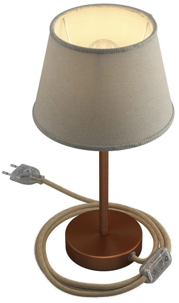 creative cables Alzaluce se stínidlem Impero, kovová stolní lampa se zástrčkou, kabelem a vypínačem Velikost: 10 cm, Barva: Matná bílá-juta