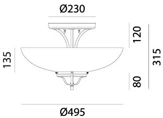 Il Fanale 080.02.OV Country, rustikální stropní svítidlo z mosazi a benátského skla, 3x15W LED E27, prům. 49,5 cm