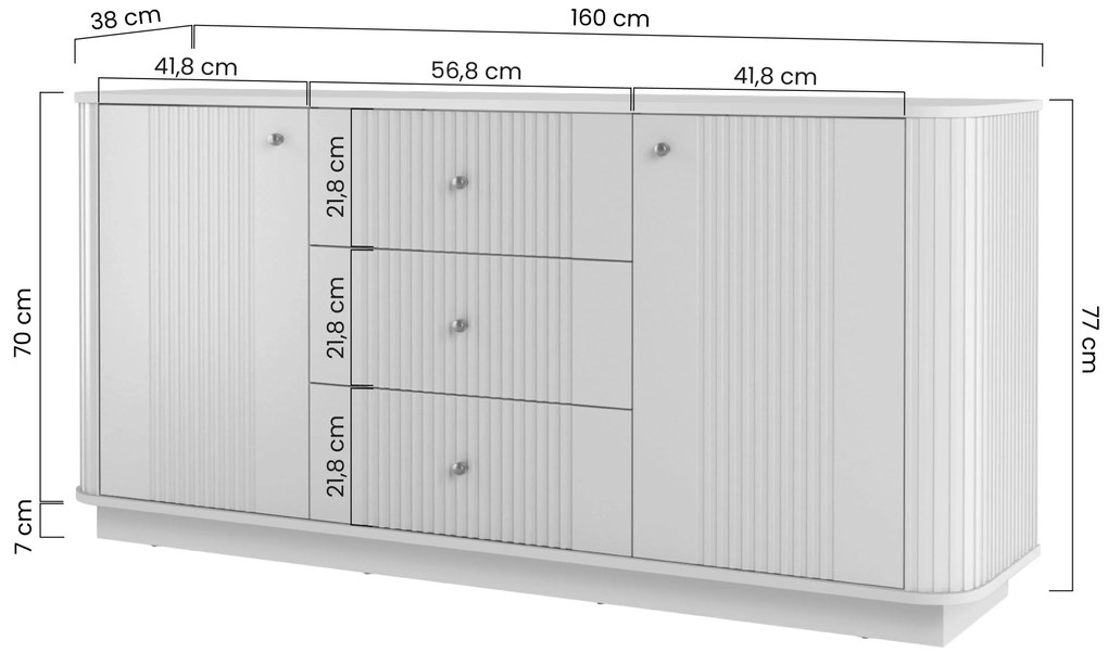 Komoda Vesper 160 cm se zásuvkami - kašmírová / ořech / zlaté úchytky