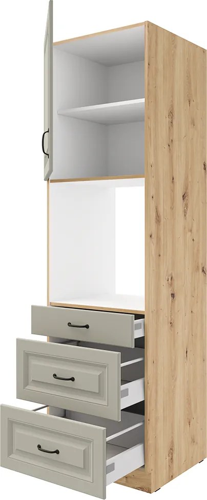 STILO ac | vysoká skříňka 60 DPS-210 3S 1F na vestavnou troubu | 60 cm | UNI dvířka | artisan/světle šedá