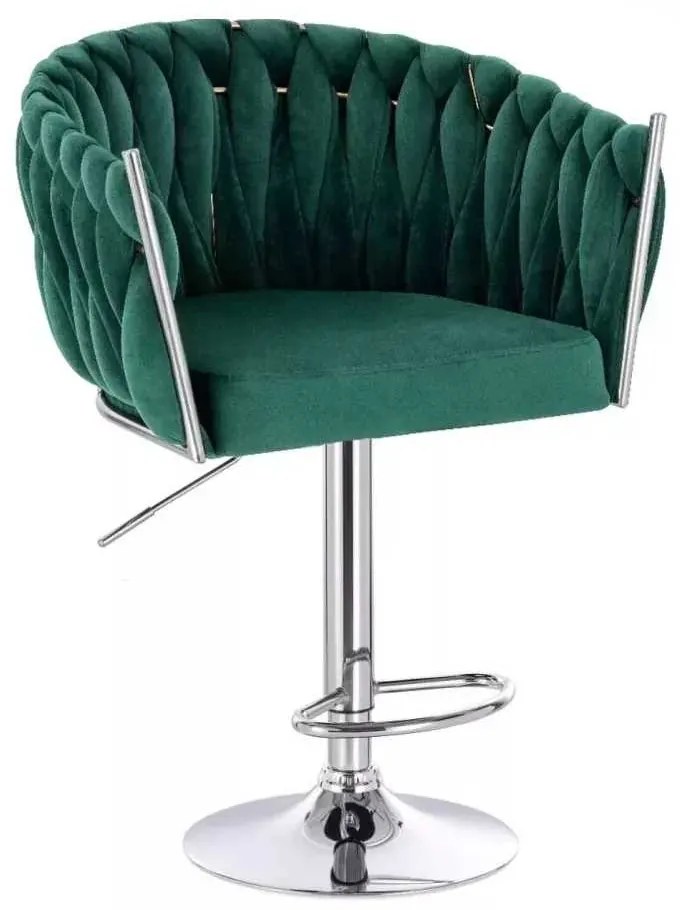 LuxuryForm DESIGN Barová židle NORDEN VELUR na stříbrné kulaté podstavě - zelená