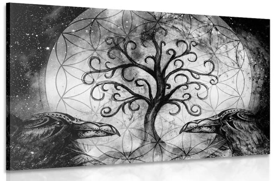 Obraz magický strom života v černobílém provedení Varianta: 120x80