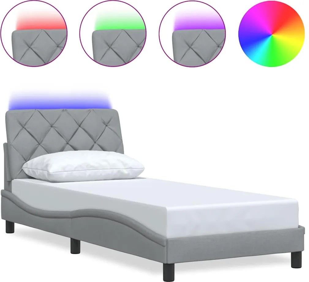 Rám postele s LED bez matrace Světle šedá 90x200 cm Látka 3310643