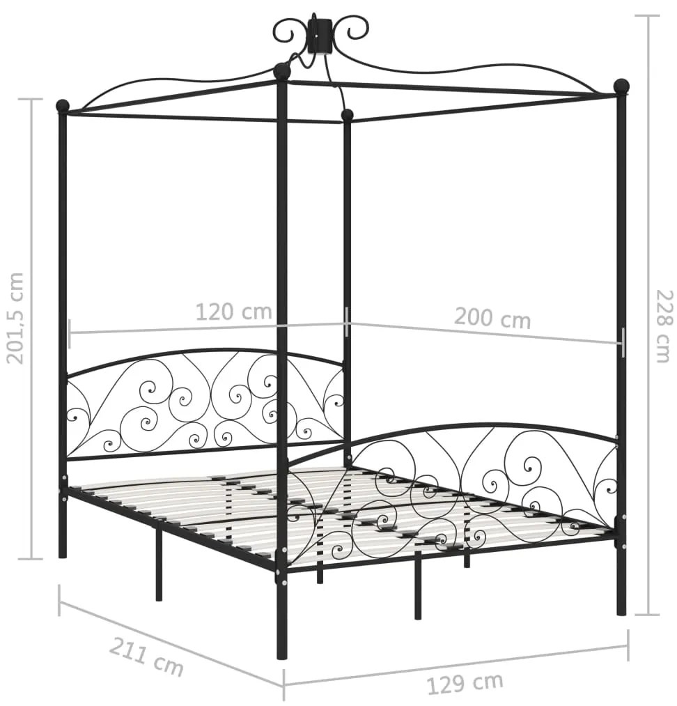 vidaXL Marketos Rám postele s nebesy černý kovový 120 x 200 cm