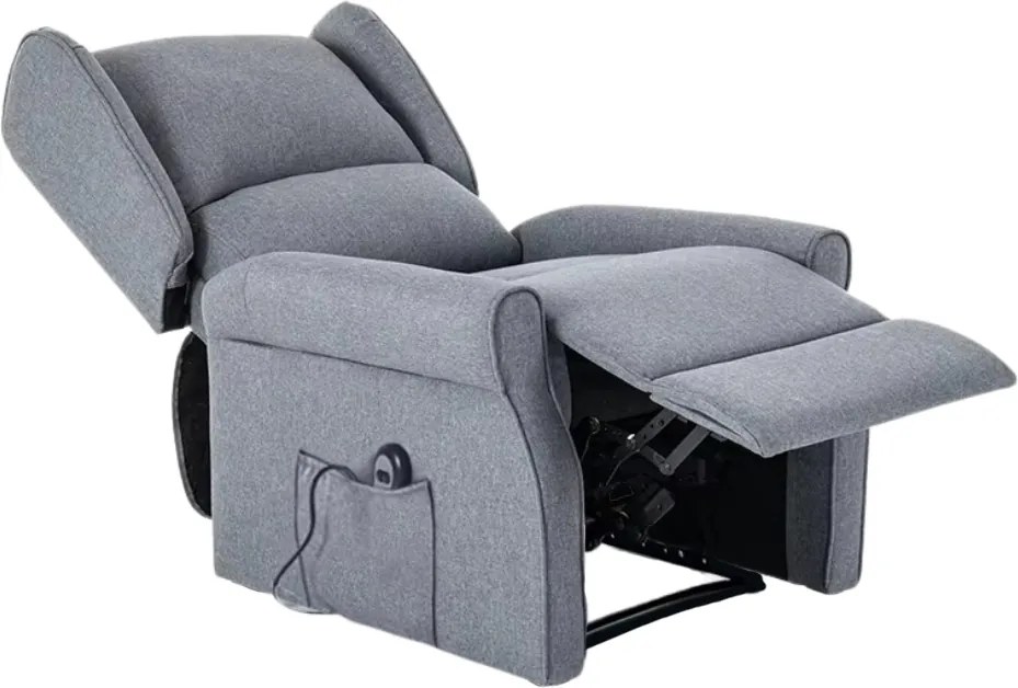 TV křeslo ušák STILO PLUS s elektrickým polohováním — látka, šedá, nosnost 130 kg