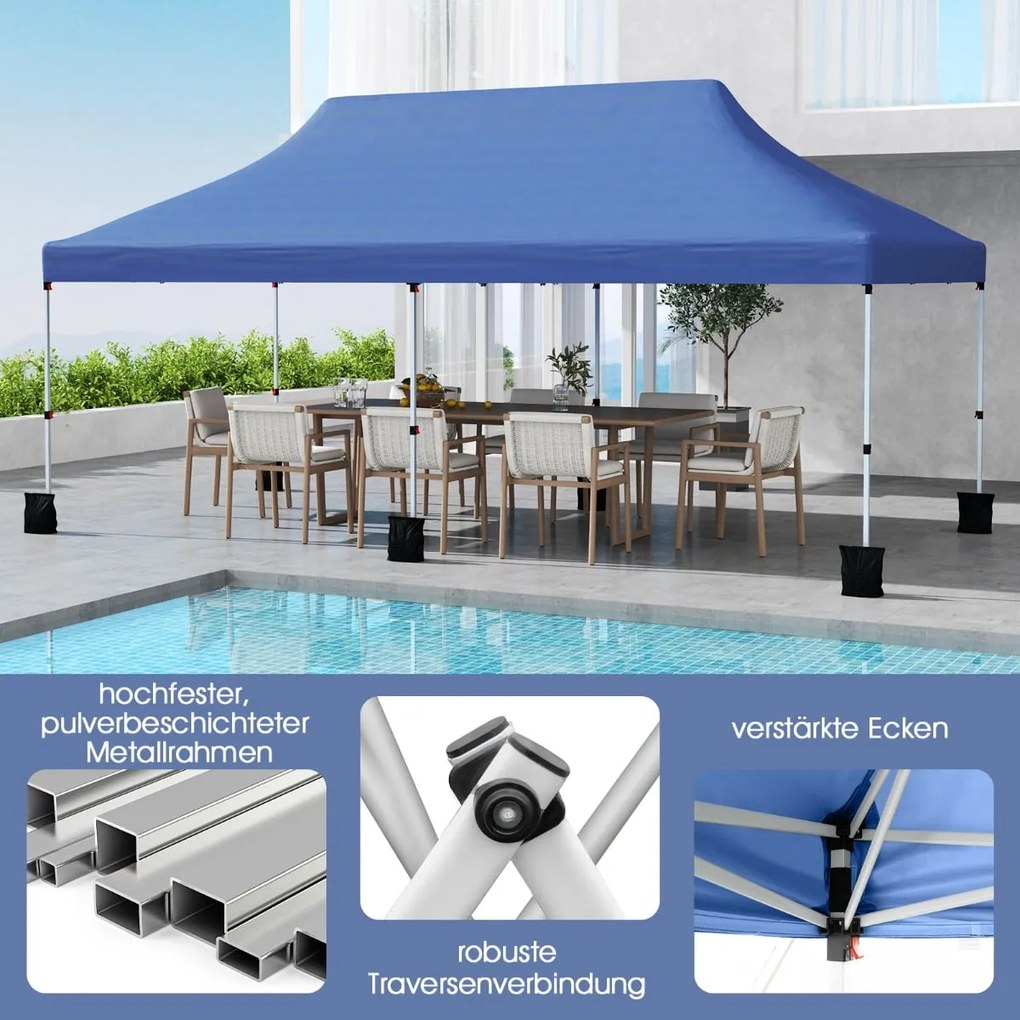 Costway Výsuvný stan s baldachýnem na akce s taškou – 300 × 600 cm, modrý