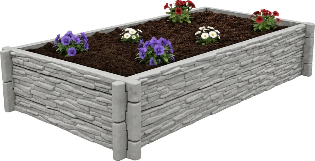 Báča Beton Betonový vyvýšený záhon - štípaný kámen 136 x 80 cm Výška záhonu: 25 cm, Barva záhonu: Přírodní šedá