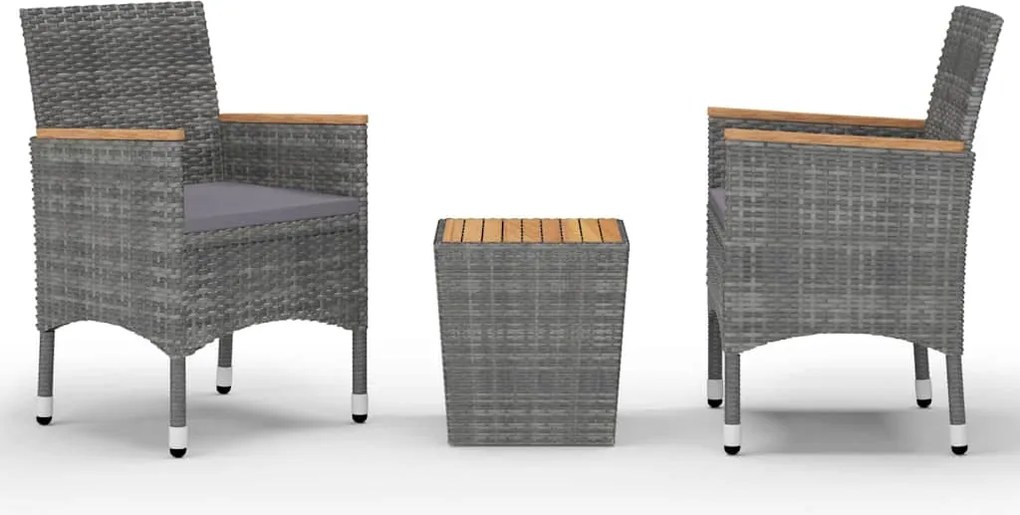 3dílný bistro set polyratan a akáciové dřevo šedý 3058367