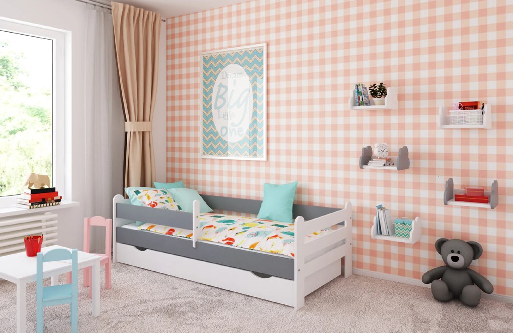 BabyBeds Dětská postel RYSIO Velikost postele: 160x80 cm, Barevné provedení: Šedá, Úložný prostor: Ne, bez úložného prostoru Bílá