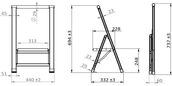 WENKO 601011100 - Schůdky ALU-DESIGN 44x101 cm stříbrná/černá