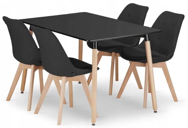 Jídelní set 1 + 4, stůl ADRIA 120x80 černý + židle DAREN NORI černé