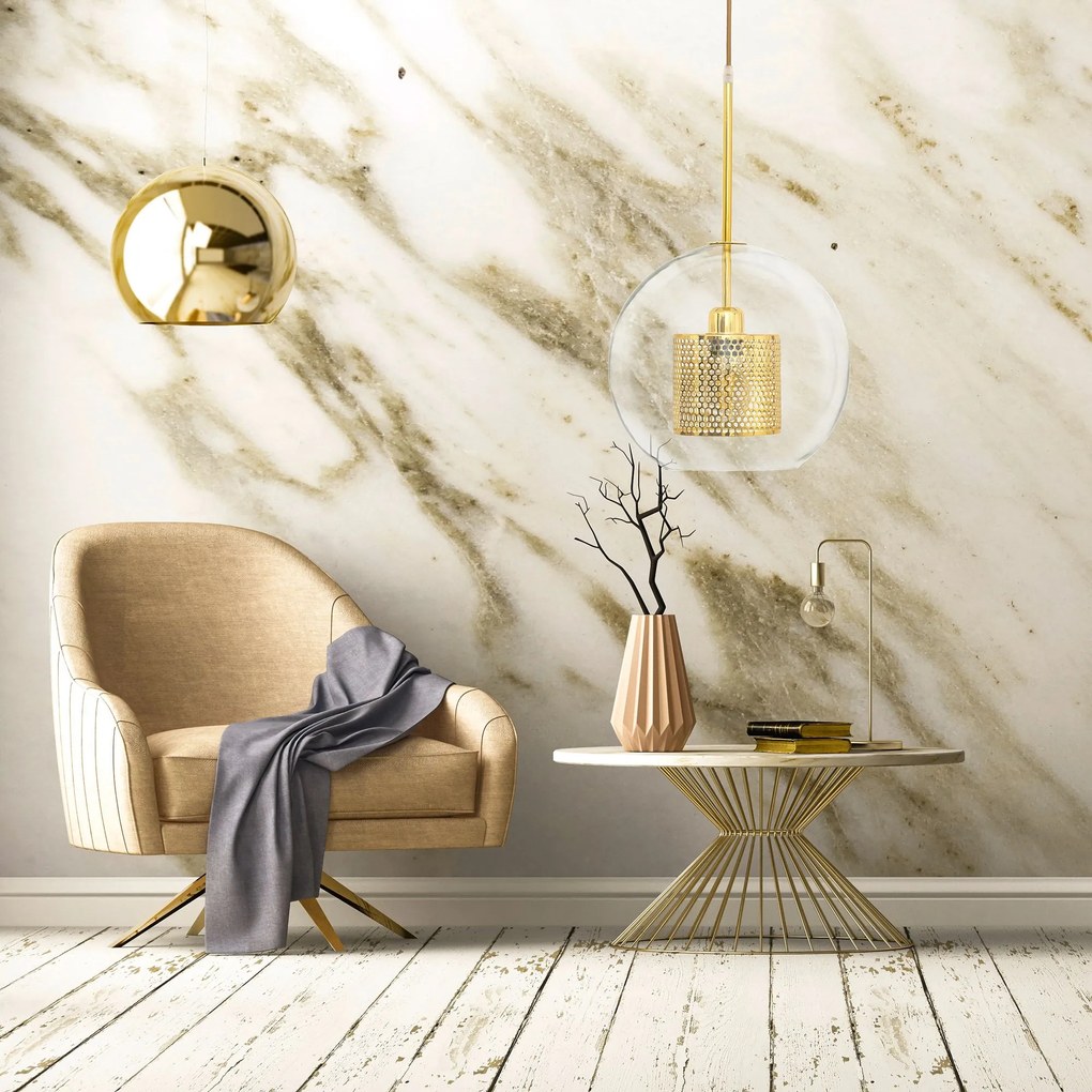 Toolight - závěsná skleněná lampa APP555-1CP 25cm, zlatá, OSW-08748