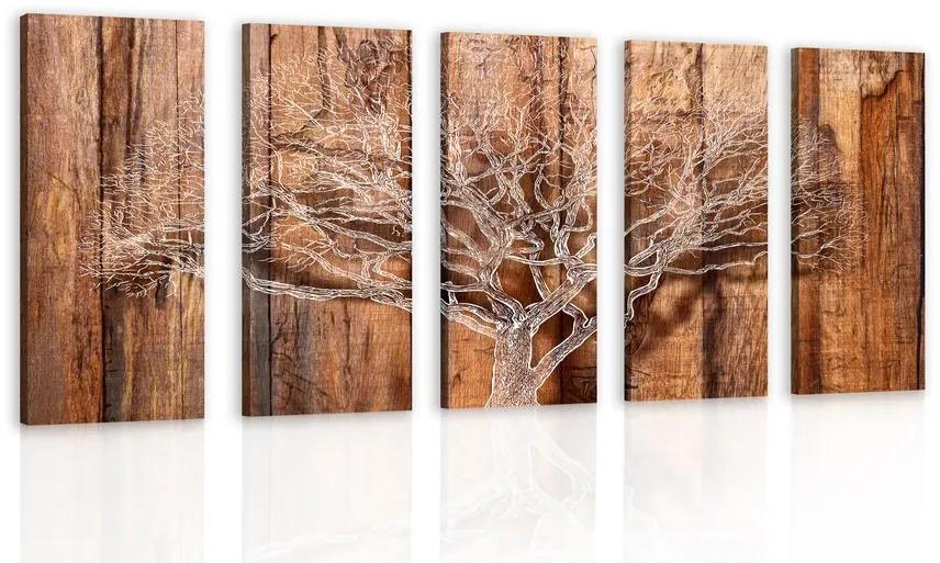 5-dílný obraz strom na dřevěném podkladu