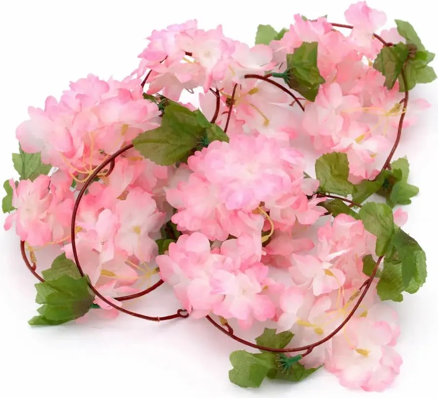 3D jarní dekorace girlanda květinová, 220 × 15 cm, růžová, Sakura