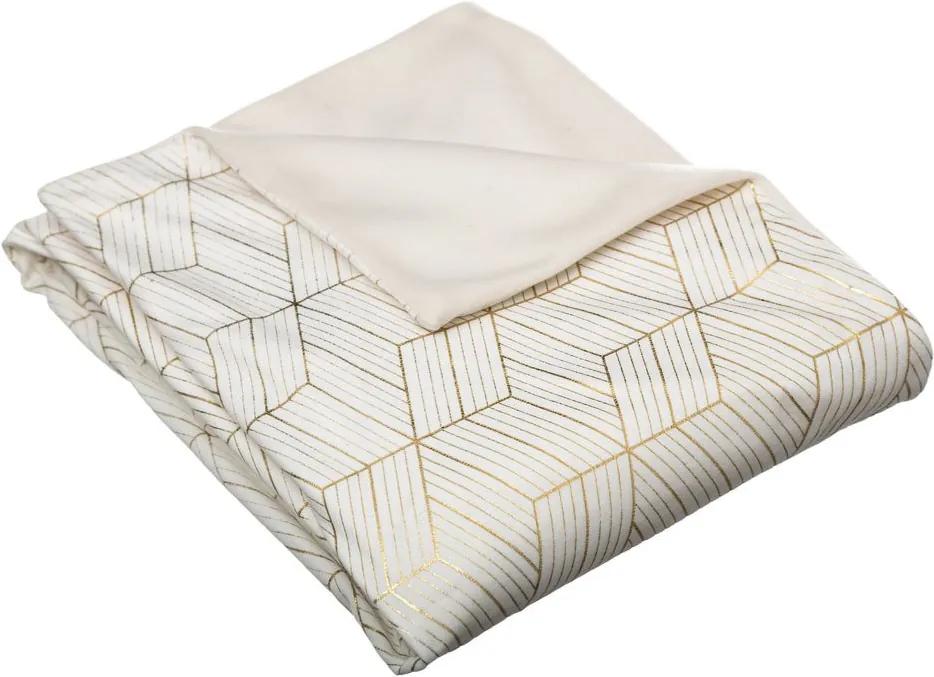 Dekorativní přehoz na postel, rozkládací pohovka, dekorativní potah 130x160 cm, smetana a zlato