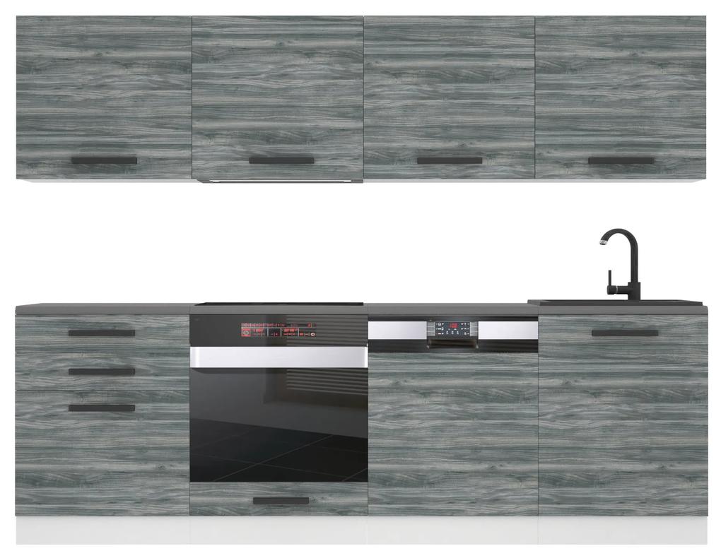 Kuchyňská linka Belini Premium Full Version 240 cm šedý antracit Glamour Wood s pracovní deskou ALICE