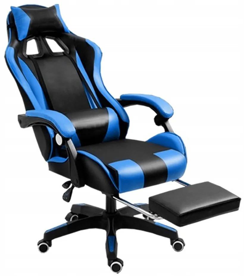 Pohodlné křeslo modré barvy s polštářem pro hráče