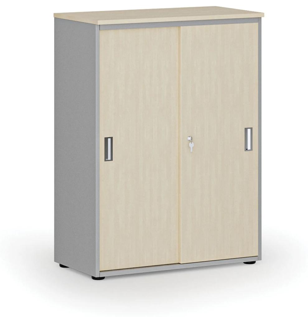Kancelářská skříň se zasouvacími dveřmi PRIMO GRAY, 1087 x 800 x 420 mm, šedá/dub přírodní