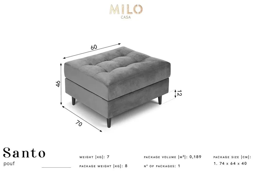Tmavě šedá sametová podnožka Milo Casa Santo