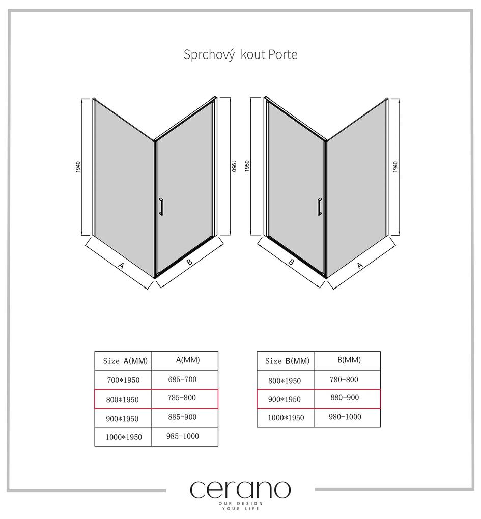 CERANO - Sprchový kout Porte L/P - chrom, transparentní sklo - 90x80 cm - křídlový