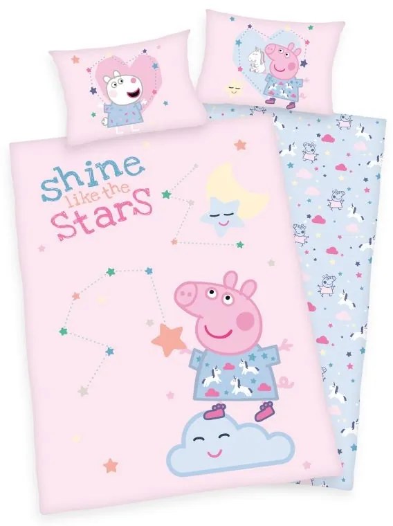 HERDING Povlečení do postýlky Peppa Pig Stars Bio Bavlna Bio Bavlna, 100/135, 40/60 cm