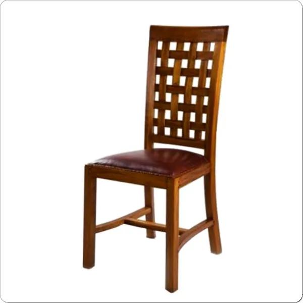 Jídelní dřevěná židle z masivu teaku, sedák kůže, barva antik