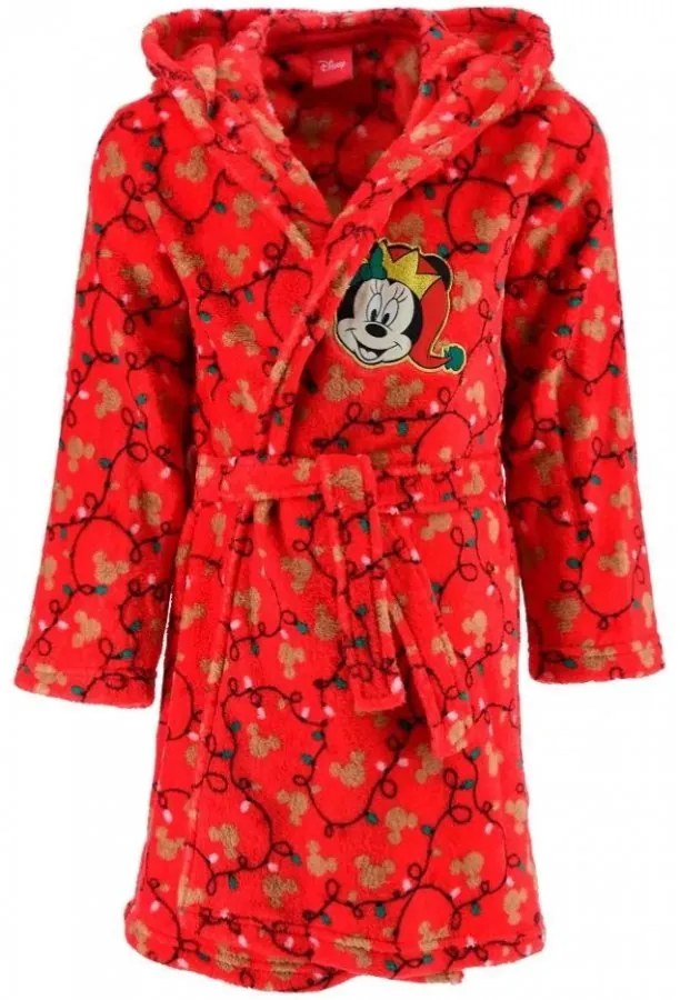 Dívčí vánoční coral fleece župan s kapucí Minnie Mouse, EU 116 Červená