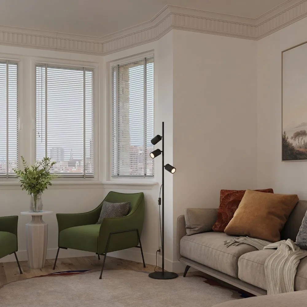 Černá hliníková stojací lampa s ohybatelnou konstrukcí (výška 155 cm) Gleam – Sollux