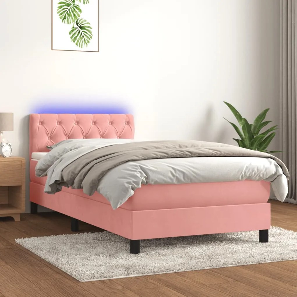 Box spring postel s matrací a LED růžová 80 x 200 cm samet 3134554
