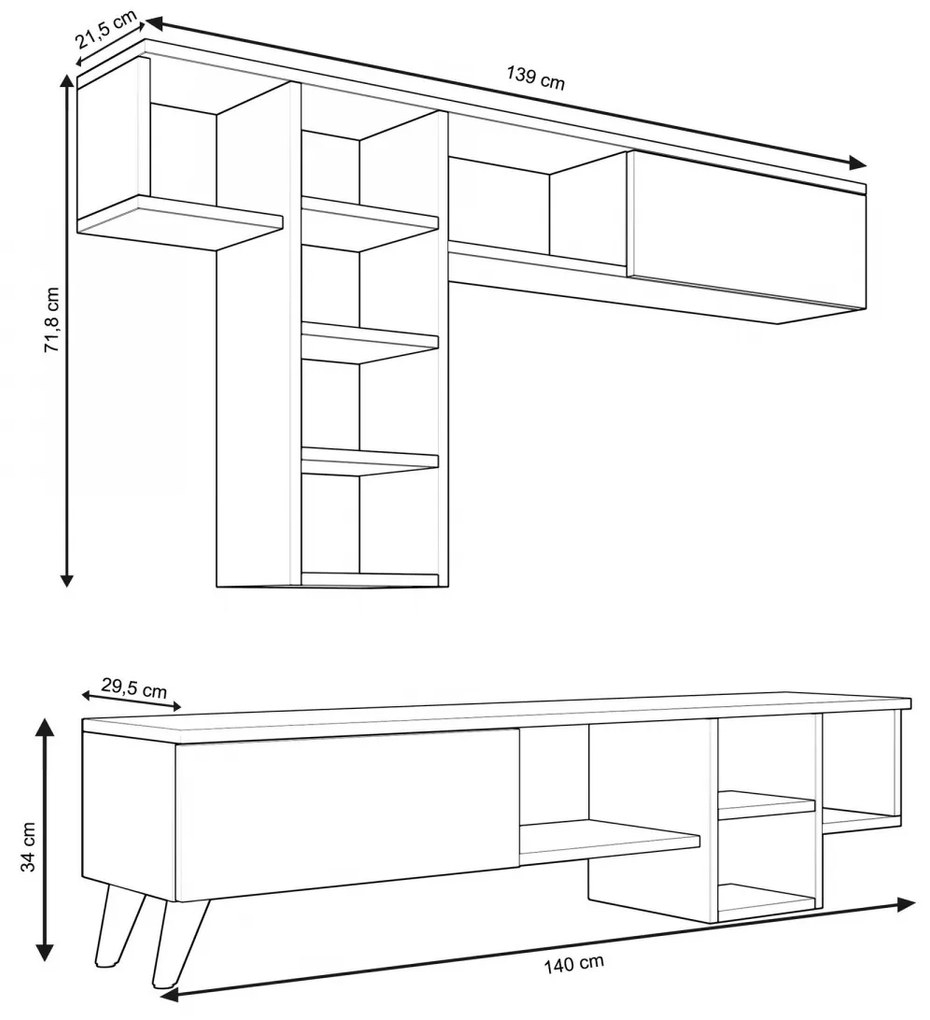 Obývací stěna Beta 140 cm bílá/hnědá