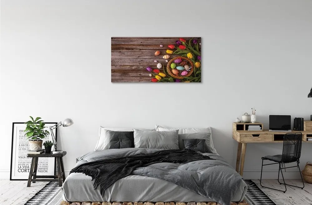 Obrazy na plátně Vajíčka tulipány desky 100x50 cm