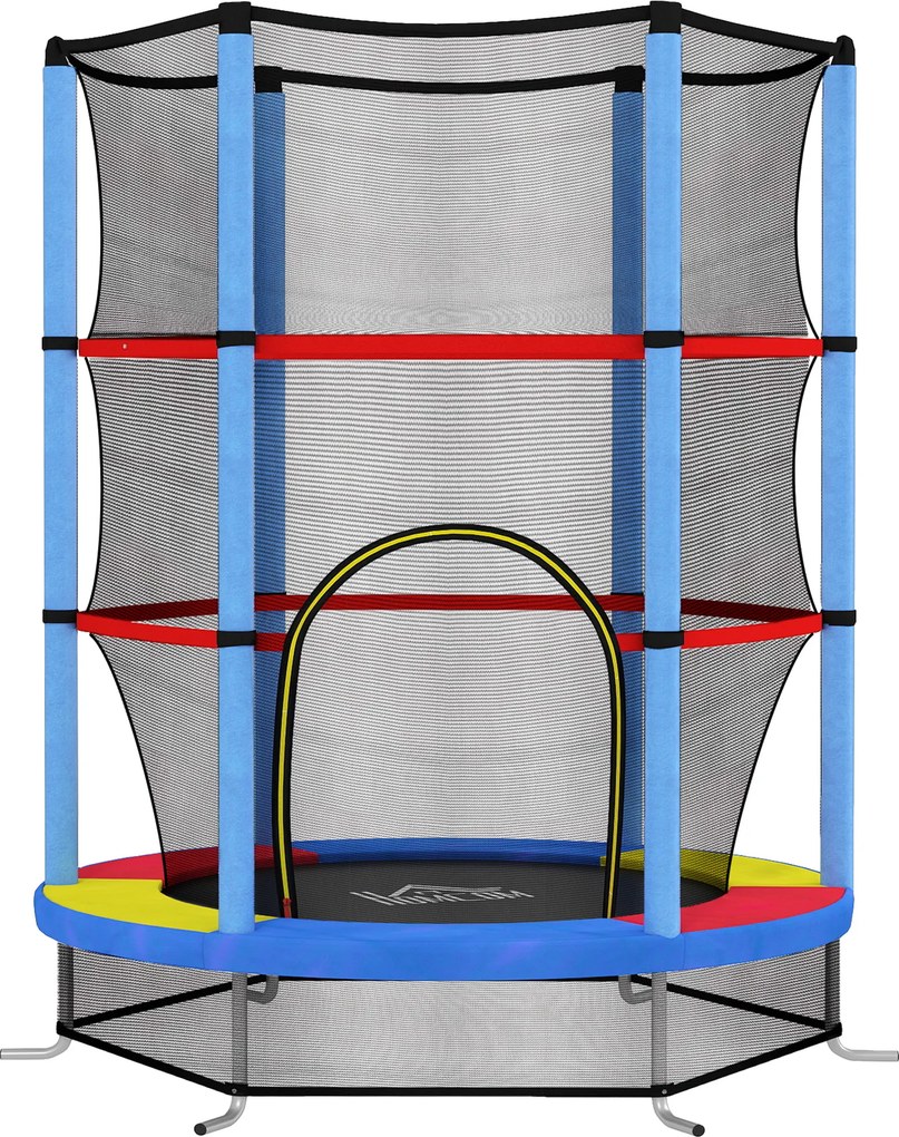 HOMCOM Dětský Trampolín, Ø140 cm Trampolín pro Děti s Ochrannou Síťí, Zahradní Trampolín pro Děti ve Věku 3-6 Let, Vnitřní, Vícebarevný