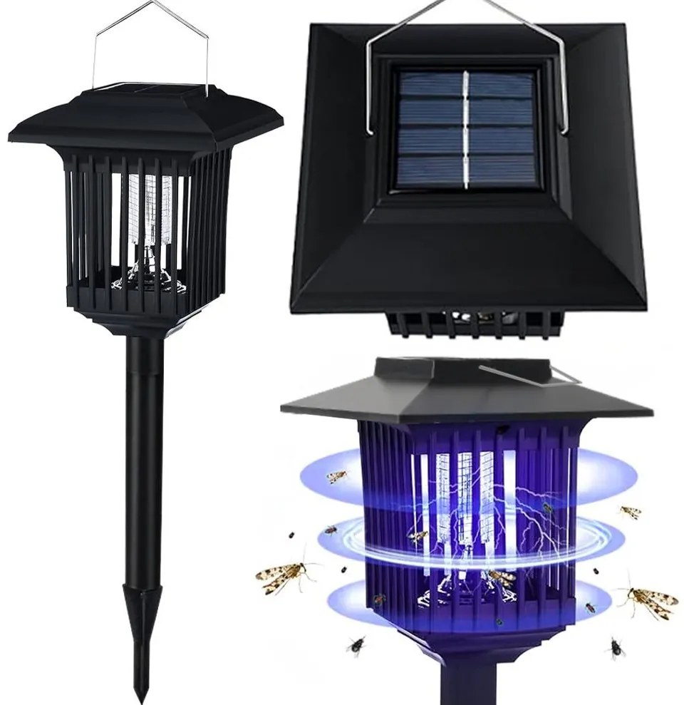 Bluegarden, LED solární lampa proti hmyzu 15x15x27 cm J-22, černá, OGR-02107