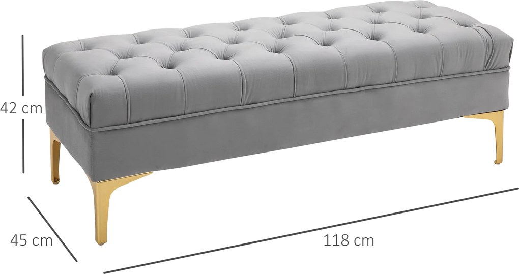 HOMCOM Lavice k posteli Lavice na boty se zvýšenými nohami ze sametu ve světle šedé barvě 118x45x42cm do ložnice a předsíně | Aosom.de