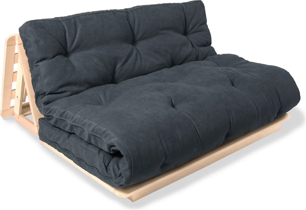 Marior Home Rozkládací futonové křeslo / pohovka Layti - 140 cm / Grafitová / Přírodní buk olejovaný
